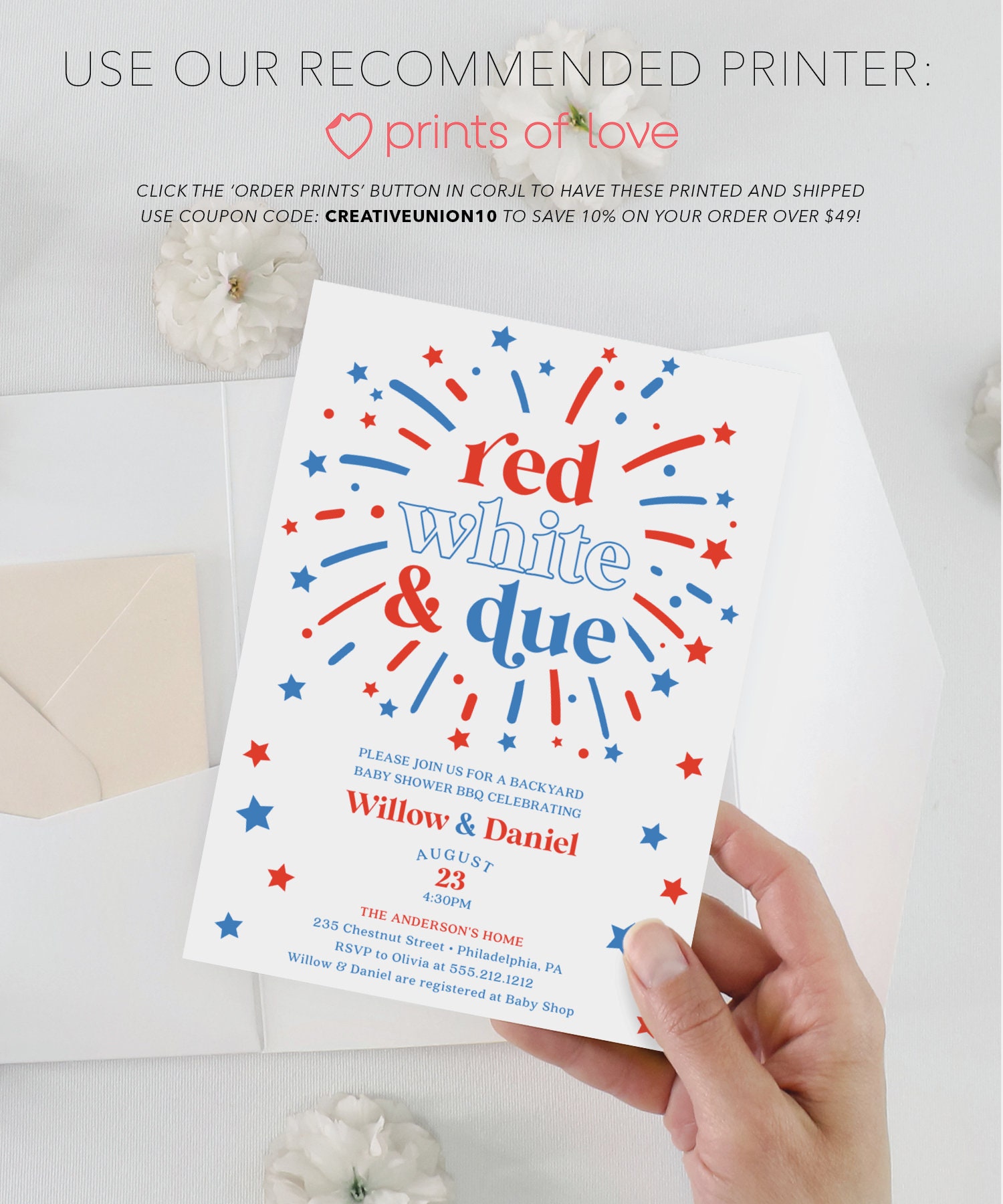 Red White and Due Baby Shower Invitation Set Template, Printable ...