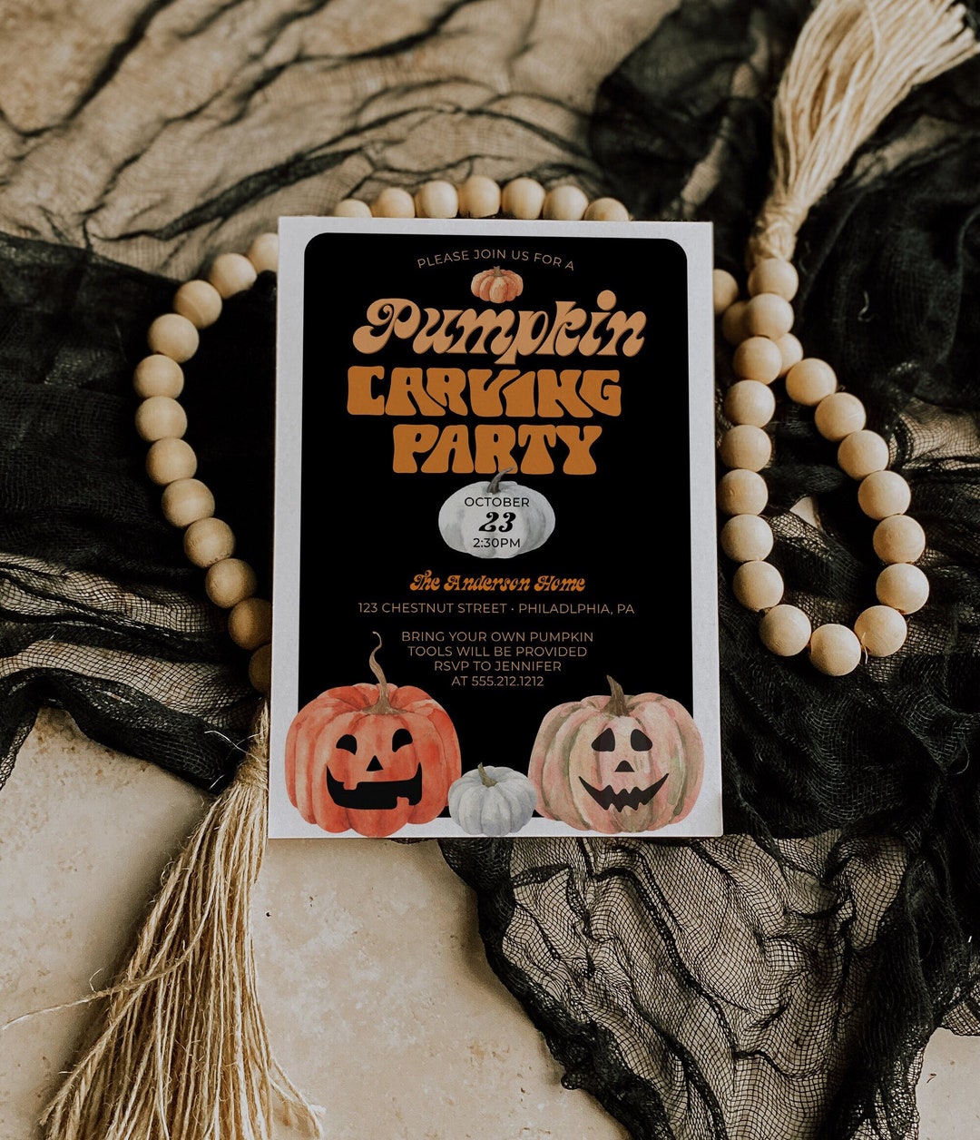 Retro Pumpkin Carving Party Invitation Template, Halloween Party Invite ...