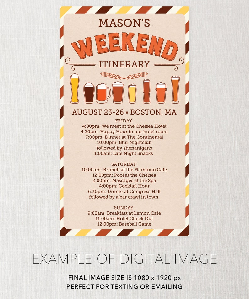Guys Weekend Itinerary Template Beer Digital Schedule - Etsy