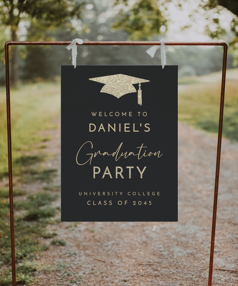 Editable Graduation Party Welcome Sign Gold Glitter Welcome - Etsy