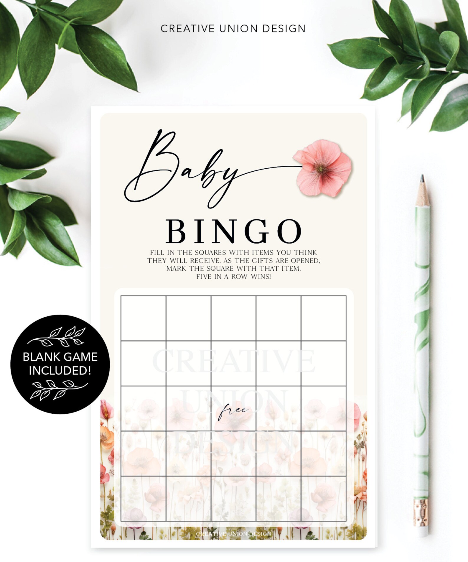 Wildflower Baby Shower Bingo, 60 Unique Game Sheets, Baby Shower Games ...