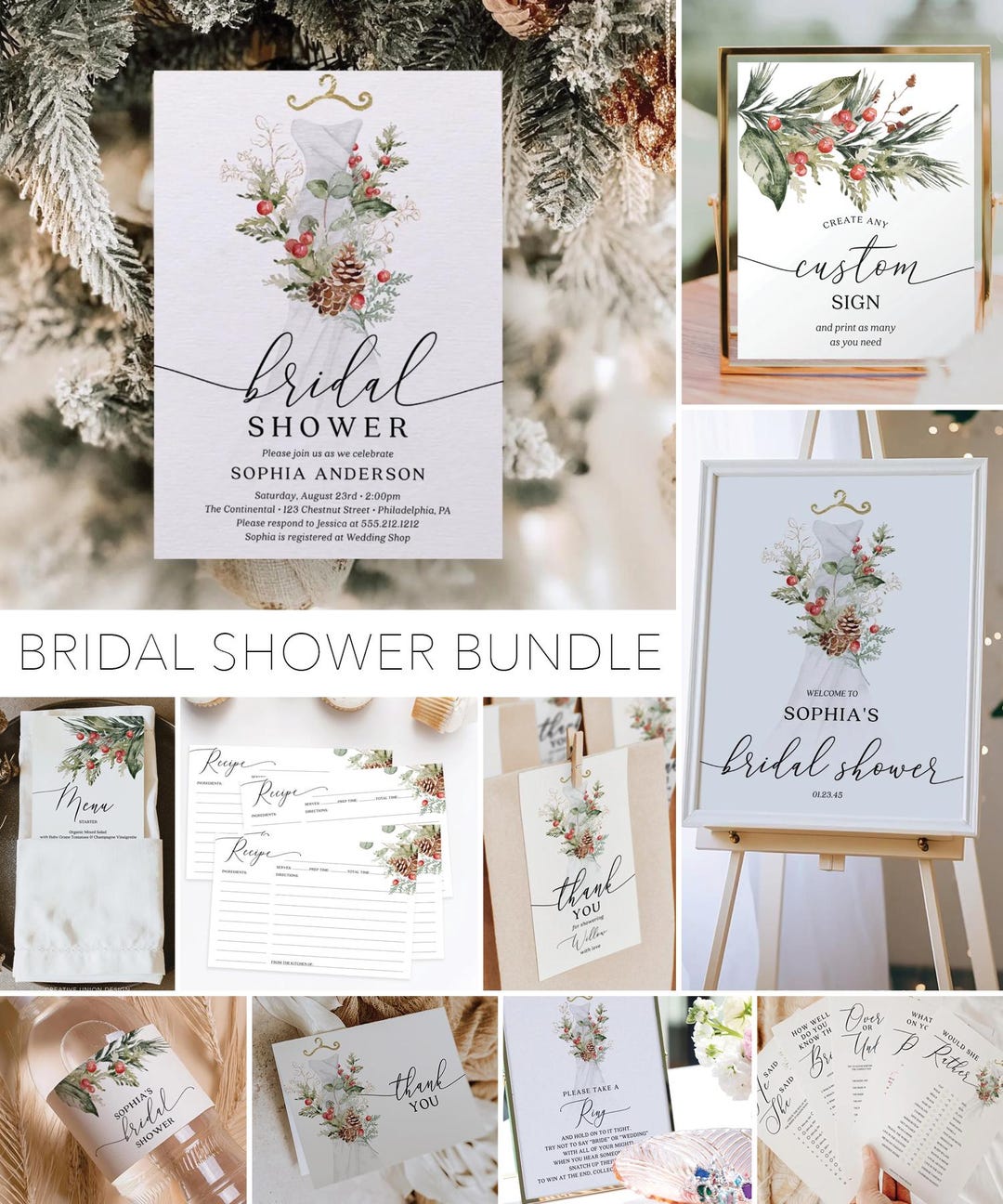 Bridal Shower Bundle Christmas Bridal Shower Invite Winter Bridal ...