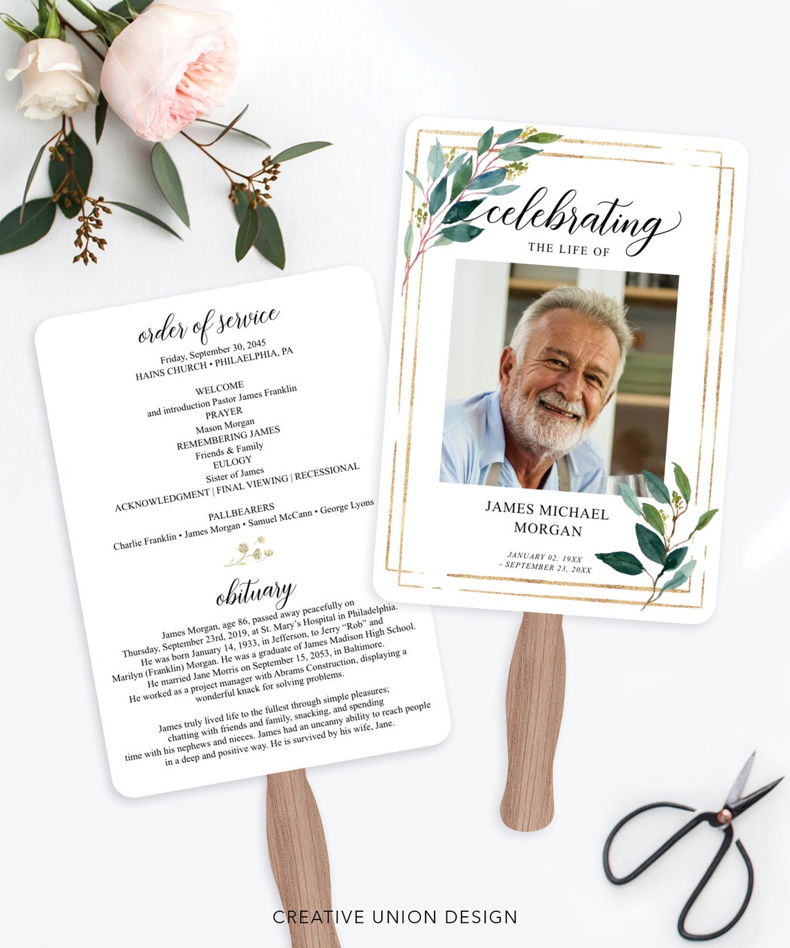 Funeral Fan Template, Printable Funeral Program, Celebration of Life ...