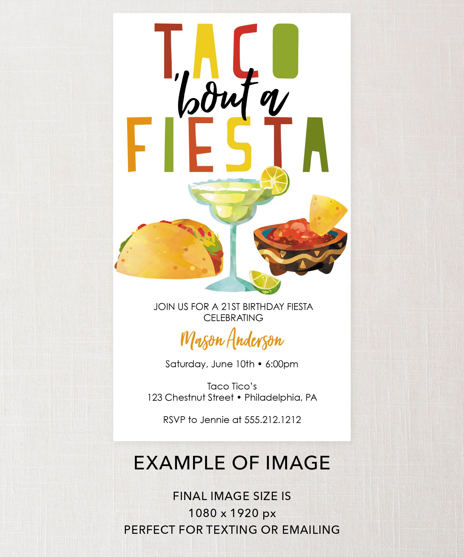 Taco Bout A Fiesta Invitation Tacos and Margaritas Invite | Etsy