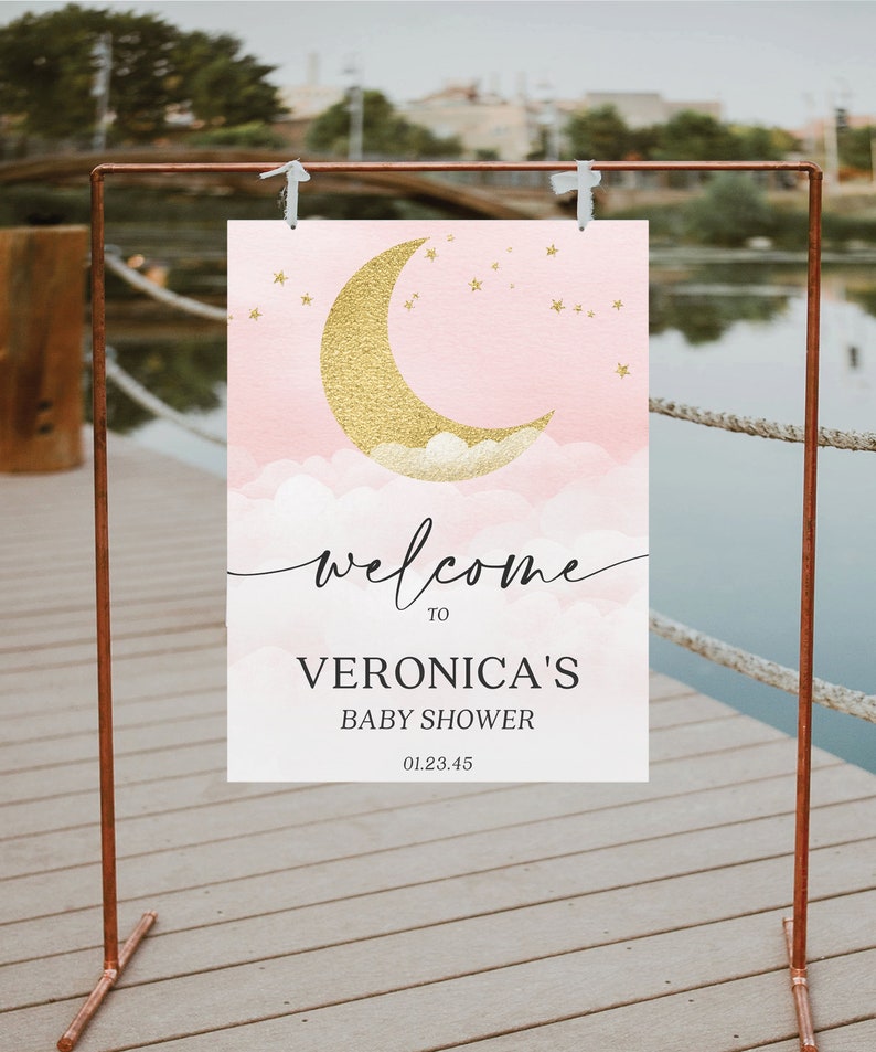 Girl Baby Shower Welcome Sign Template Over the Moon Welcome - Etsy