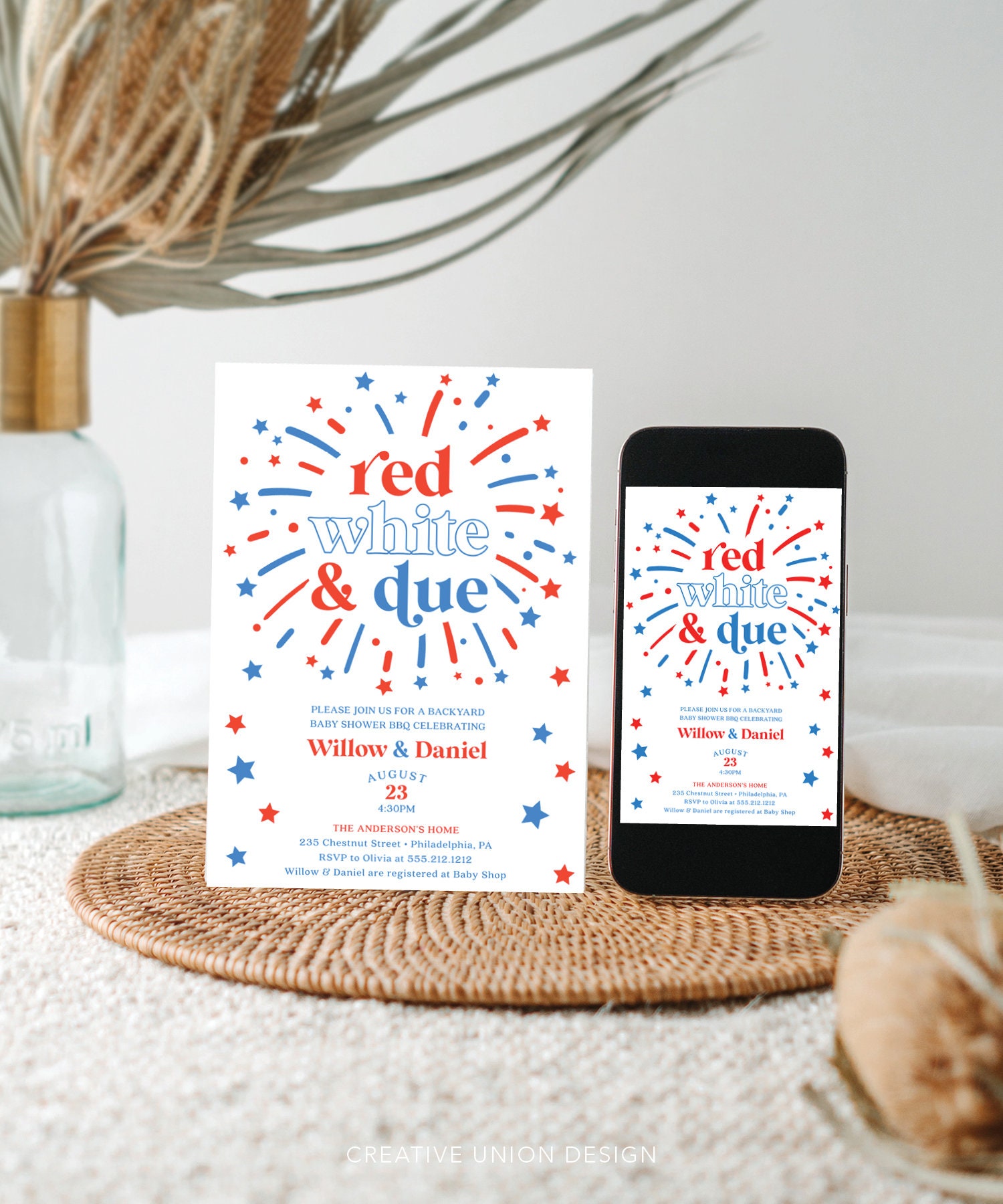 Red White and Due Baby Shower Invitation Set Template, Printable ...
