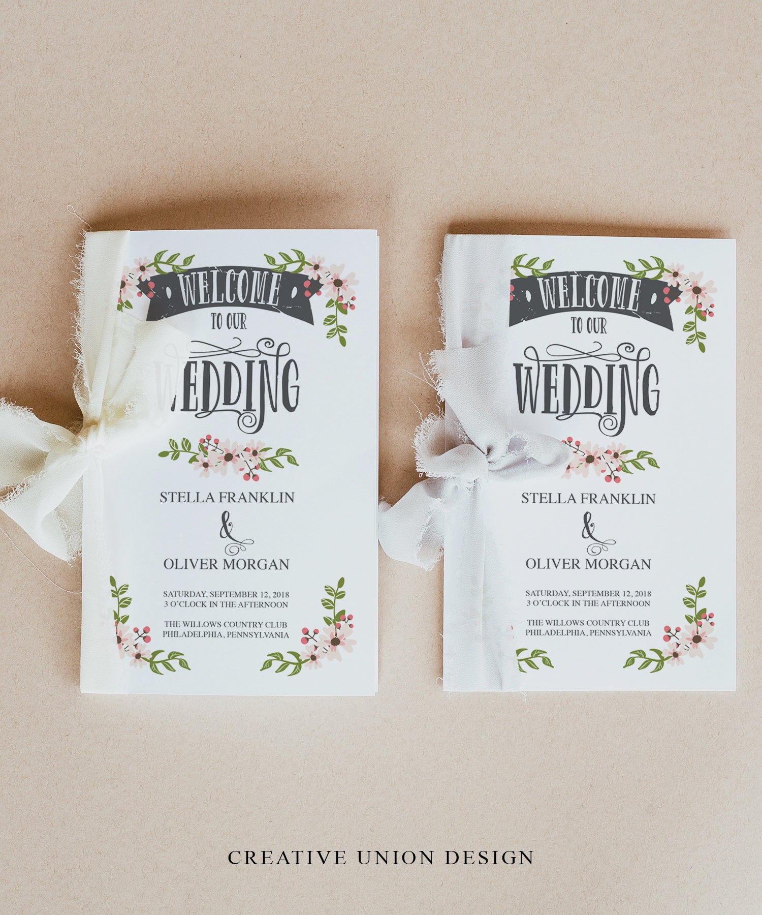 Folded Wedding Program Template Printable Wedding Program | Etsy