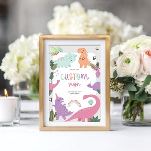 Girl Dinosaur Custom Sign Template, Editable Birthday Party Sign ...