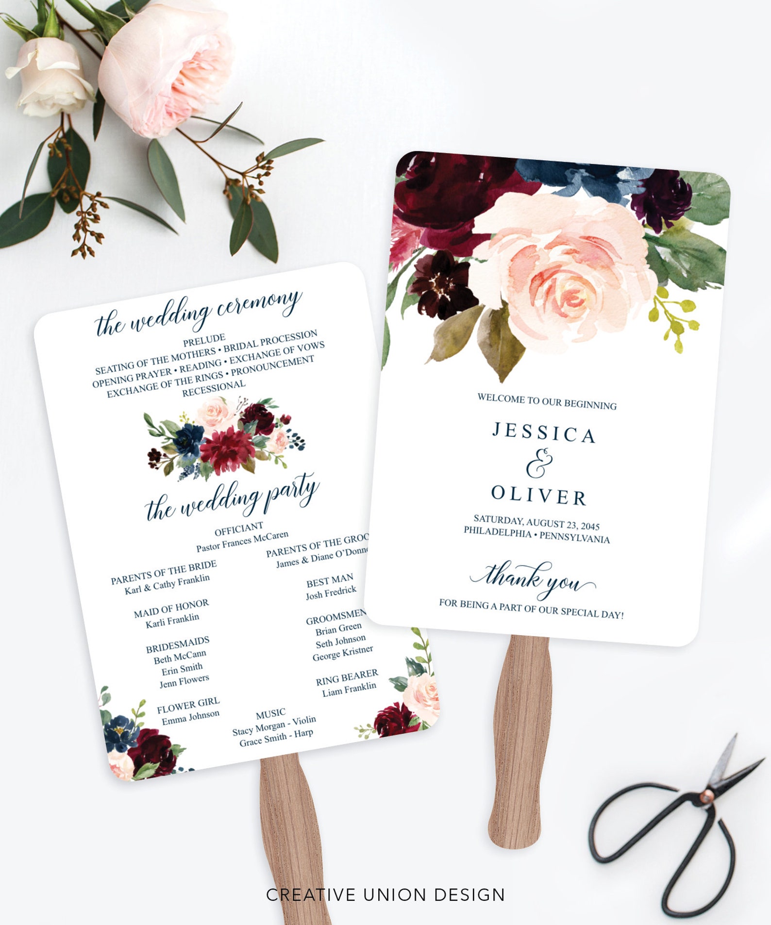 Wedding Program Fan Template, Printable Program Fan, Wedding Fans ...