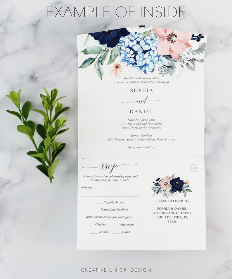 Folded Wedding Invitation Template Detachable RSVP Postcard | Etsy