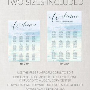 Minimal Beach Wedding Seating Chart, Editable Template, Table Seating ...