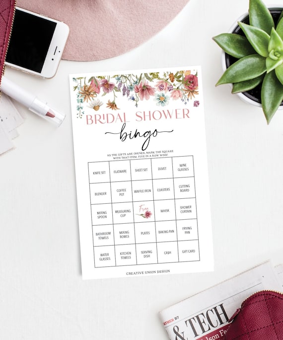 Boho Bridal Shower Bingo Game, 60 Unique Game Sheets, Wildflower Field ...