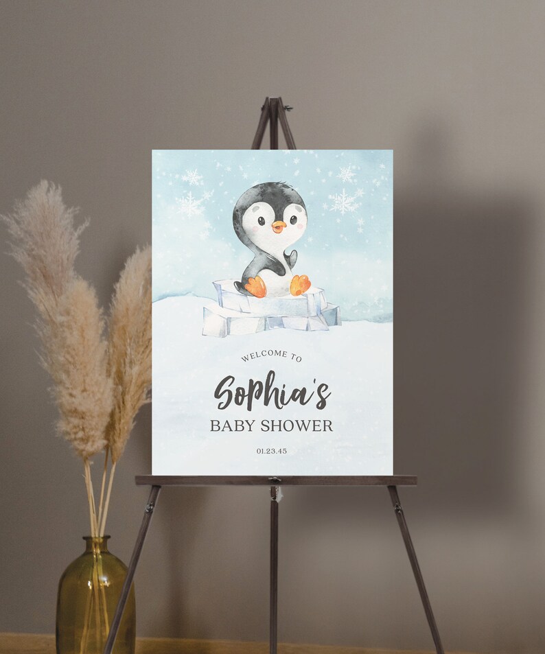 Boy Baby Shower Welcome Sign Template Penguin Welcome Sign - Etsy