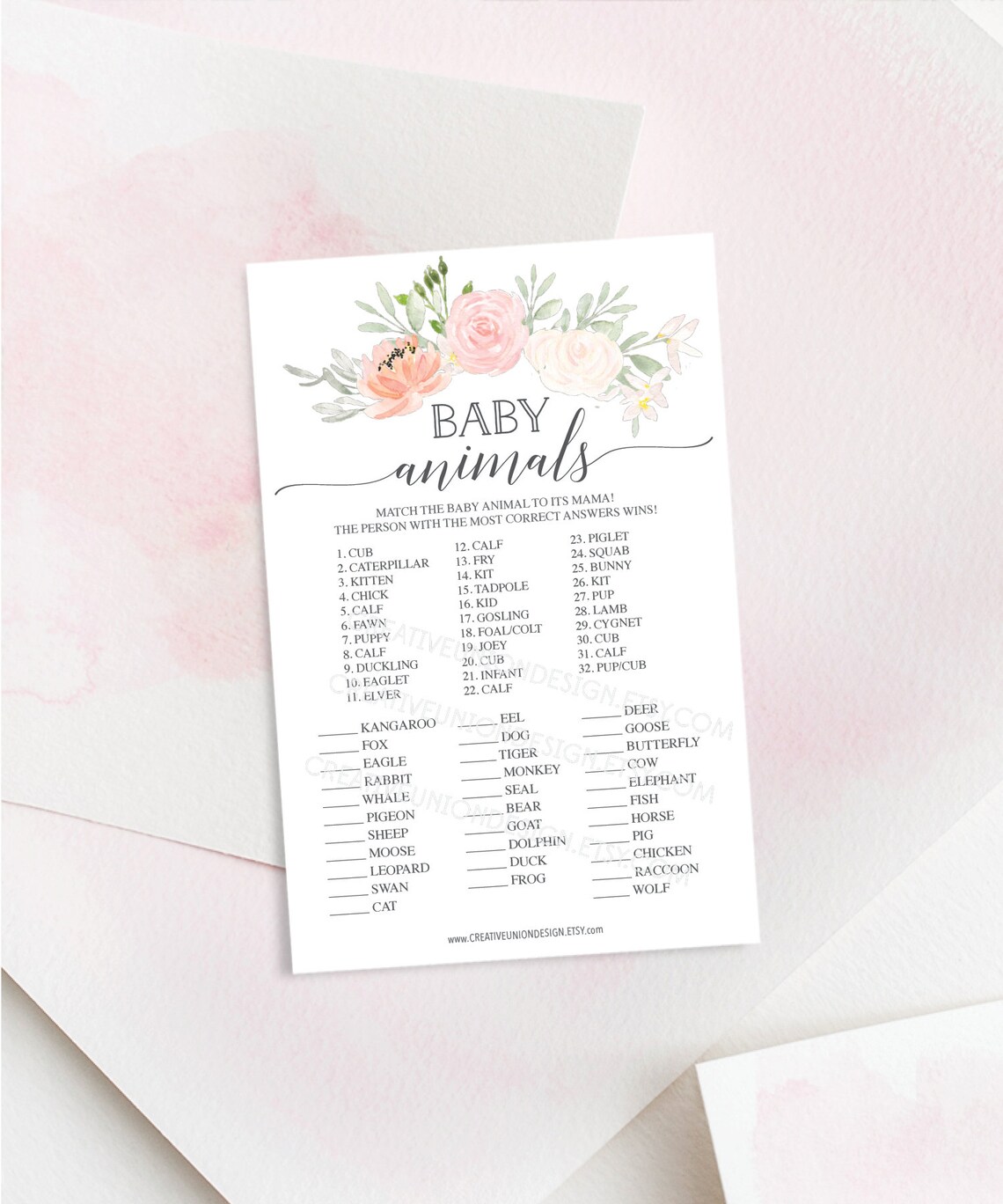 Baby Animals Baby Shower Game Girl Baby Shower Games - Etsy