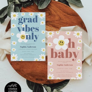 Grad Vibes Only, Daisy Graduation Party Invite Template, Graduation ...