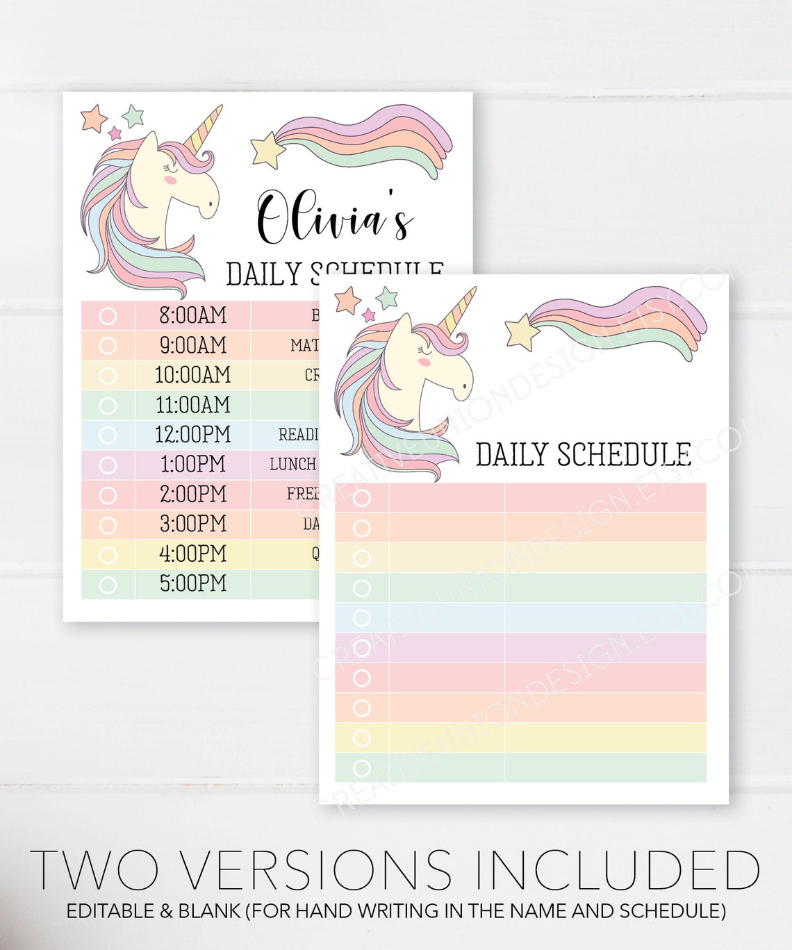 Editable Daily Schedule for Kids Unicorn Daily Routine | Etsy
