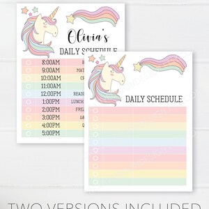 Editable Daily Schedule for Kids Unicorn Daily Routine Kid's Schedule ...