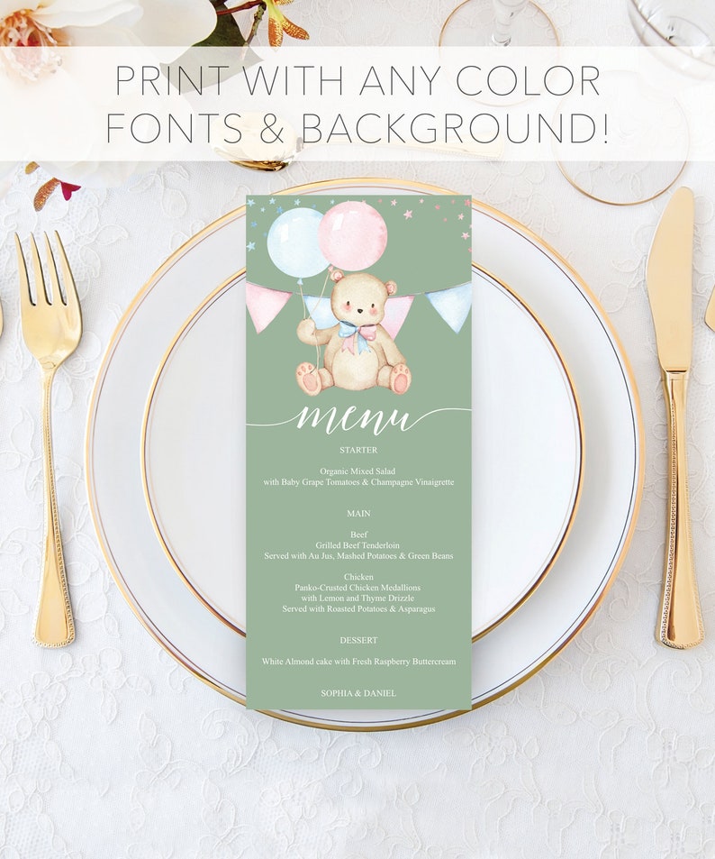 Gender Reveal Menu Template Printable Menu Editable Menu | Etsy