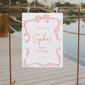 Pink Bow Baby Shower Welcome Sign Template, Hand Drawn Welcome Baby ...