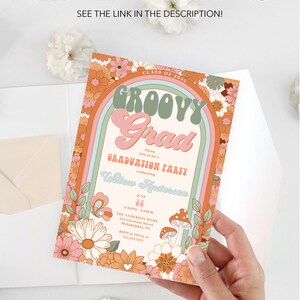Groovy Grad Retro Graduation Party Invite Template Graduation ...