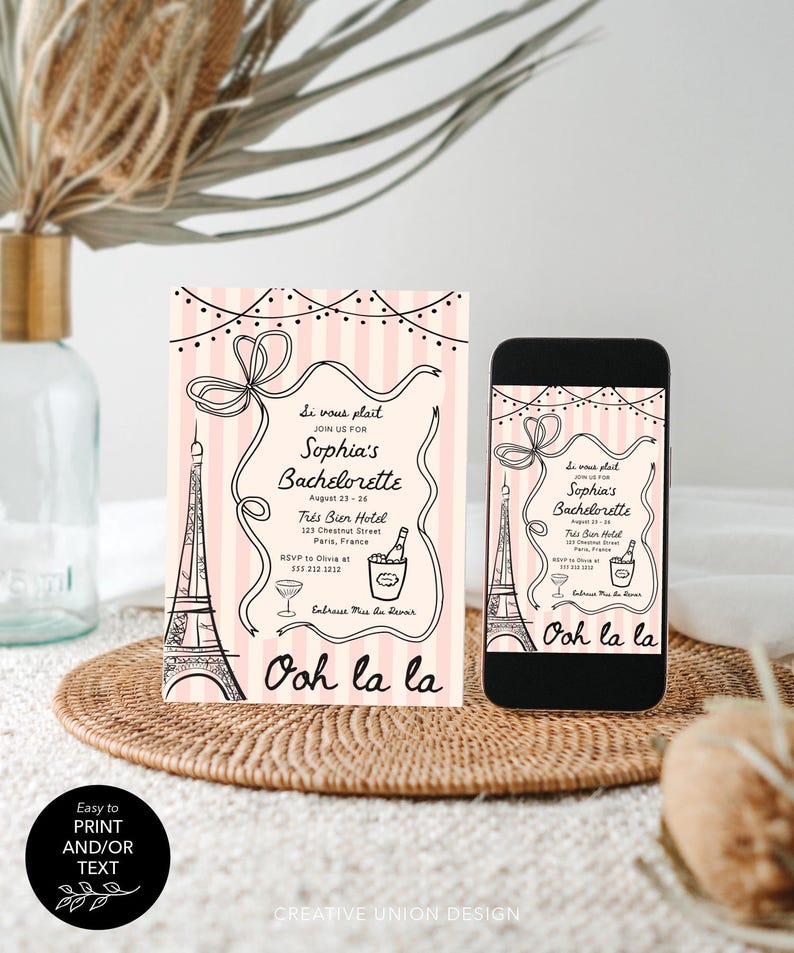 Hand Drawn French Bachelorette Party Invitation and Itinerary Template ...