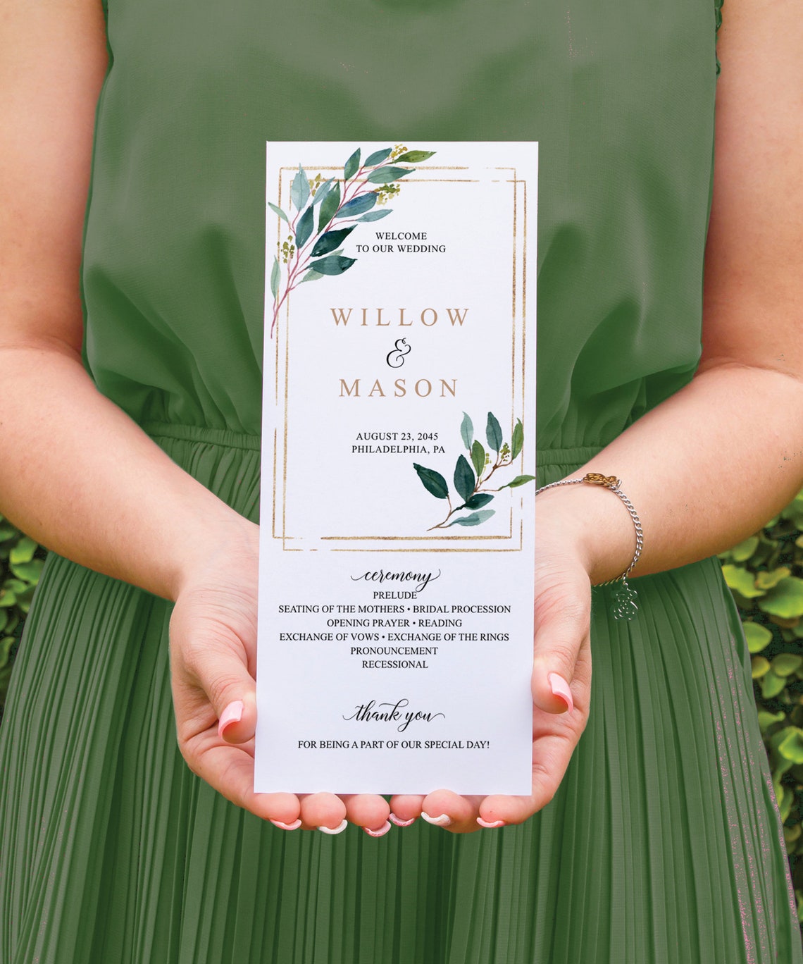 Greenery Wedding Program Template, Simple Programs for Wedding, Wedding ...