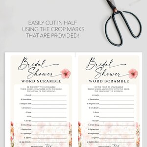 Wildflower Bridal Shower Game, Word Scramble, Colorful Flower Bridal ...