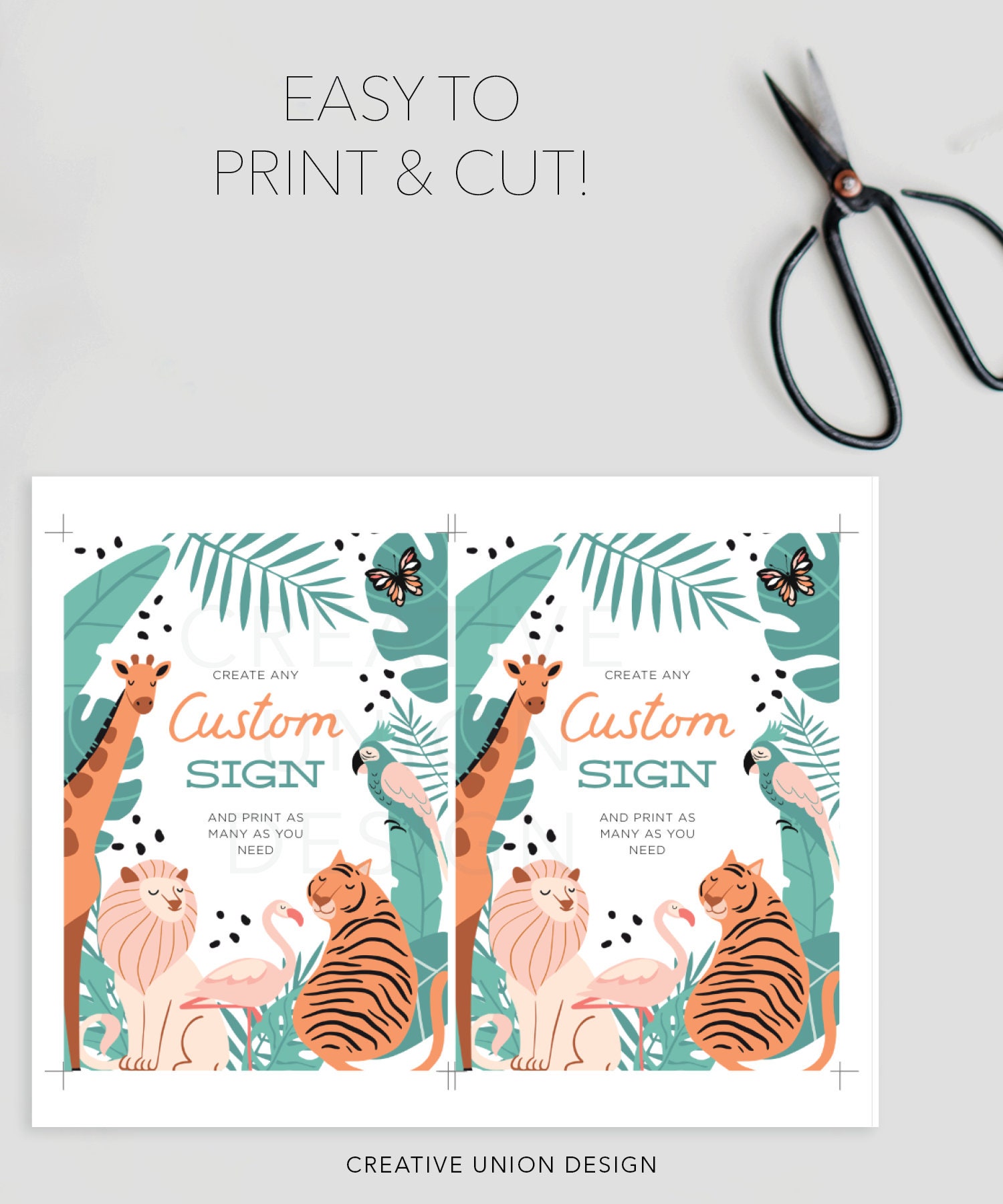 Modern Safari Animals Custom Sign Template, Editable Birthday Party ...