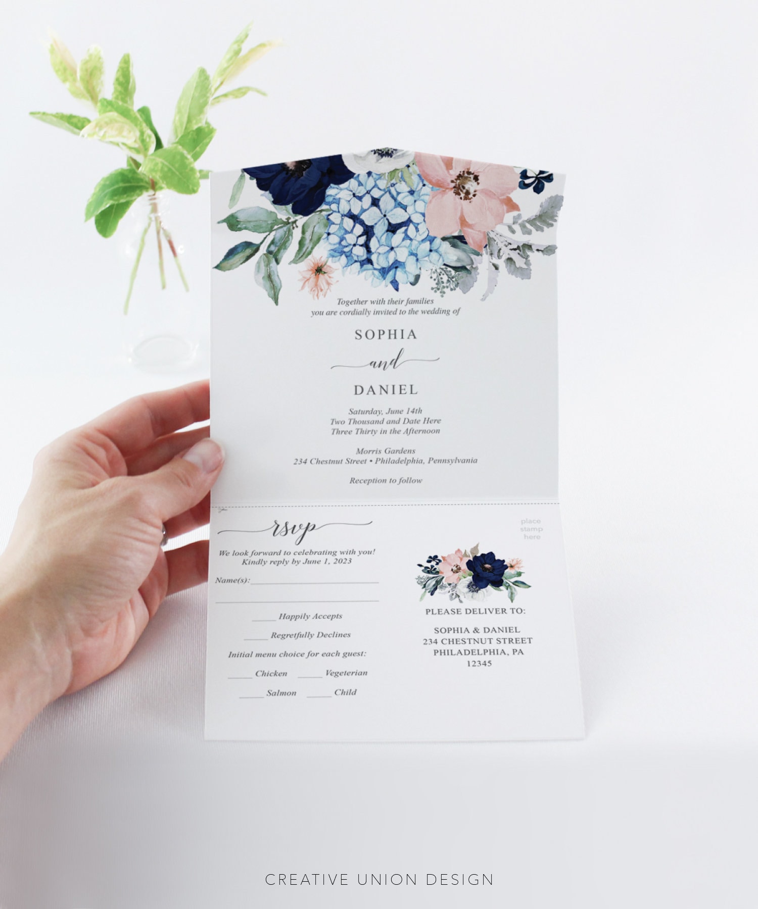 Folded Wedding Invitation Template Detachable RSVP Postcard | Etsy