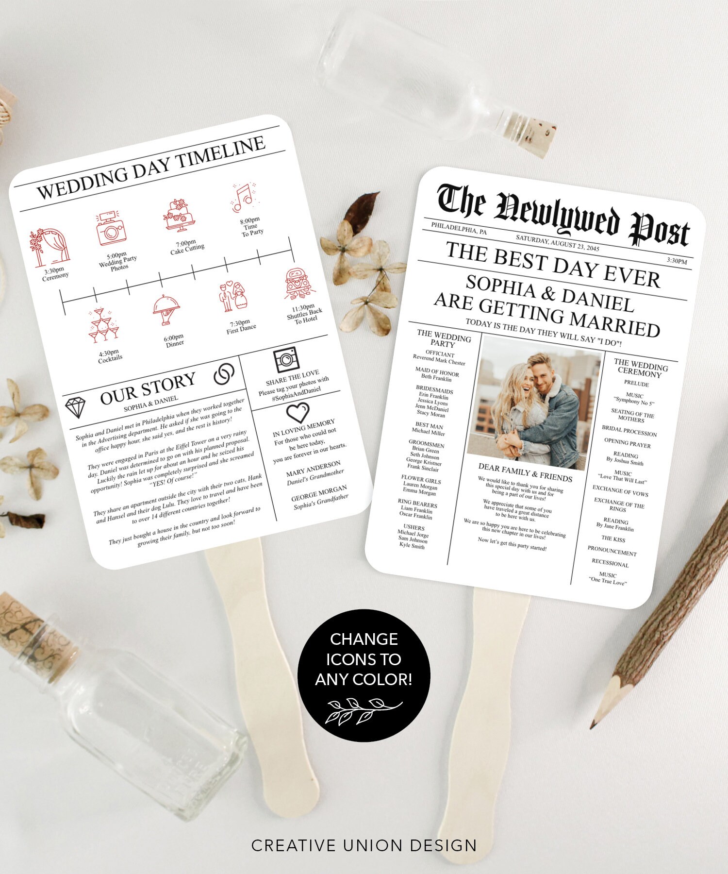 Newspaper Wedding Program Fan With Timeline Printable Wedding - Etsy Canada