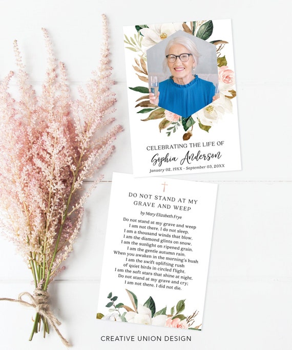 Prayer Card Template, In Loving Memory, Memorial Card, Celebration of Life, Funeral Poem Card ...