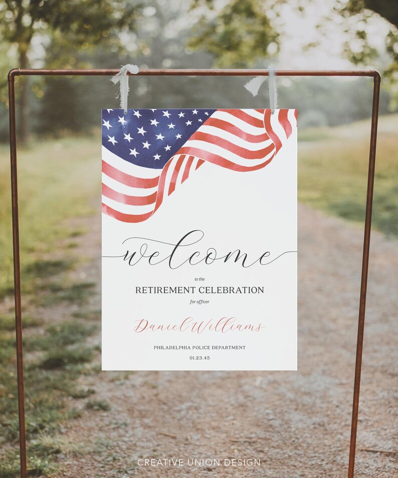 Editable Retirement Party Welcome Sign Template, American Flag, Army ...