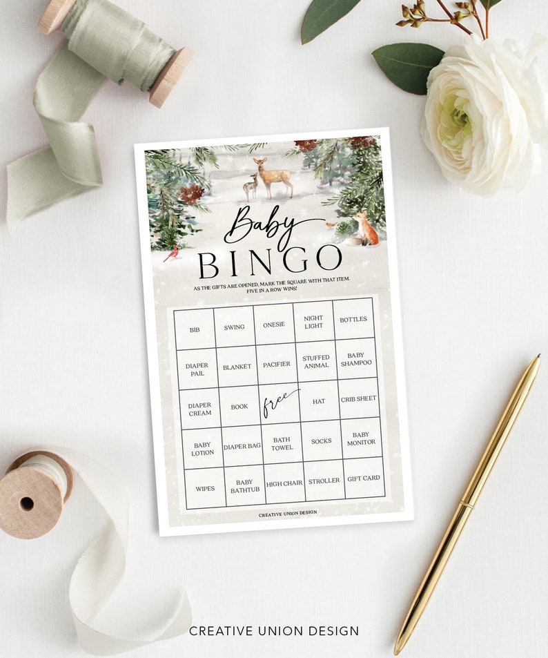 Woodland Baby Shower Bingo, 60 Unique Game Sheets, Baby Shower Games ...