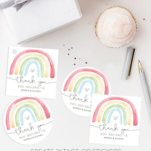 Boho Rainbow Thank You Stickers Template, Favor Tags, Wedding Printable ...