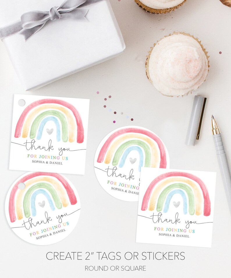 Boho Rainbow Thank You Stickers Template Favor Tags Wedding - Etsy