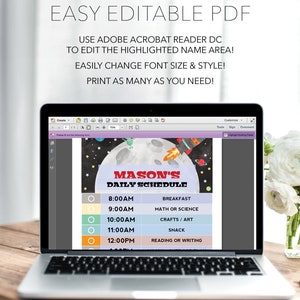 Editable Daily Schedule for Kids Rocket Daily Routine Kid's Schedule ...