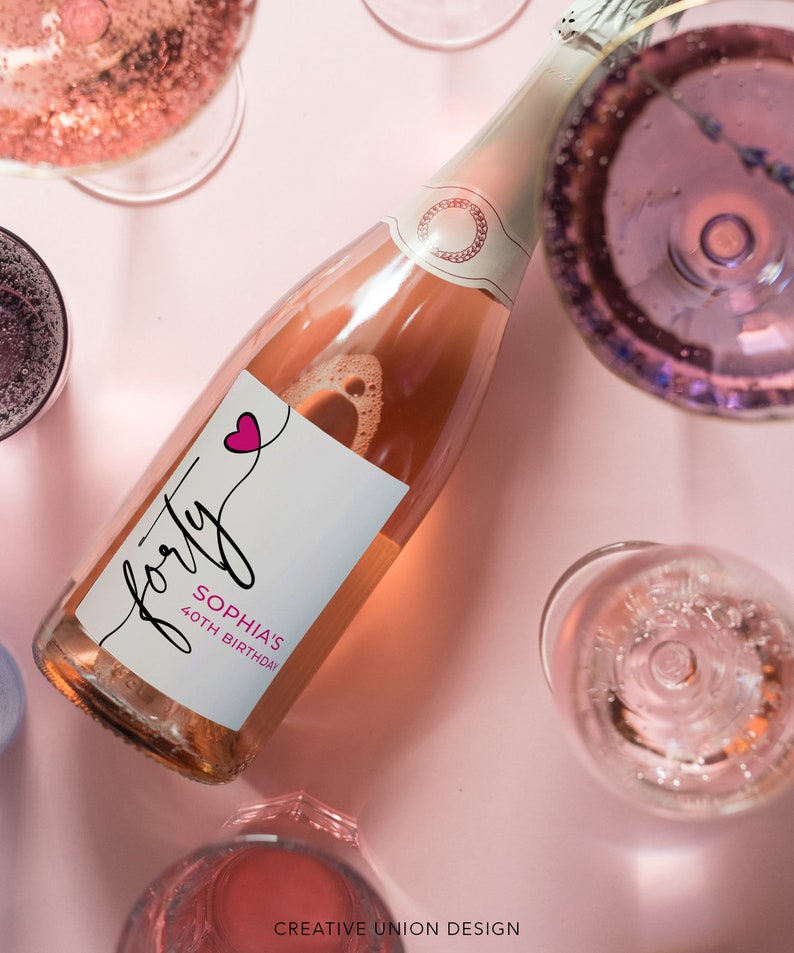 Printable Forty Label 40th Birthday Wine Label Heart Forty - Etsy