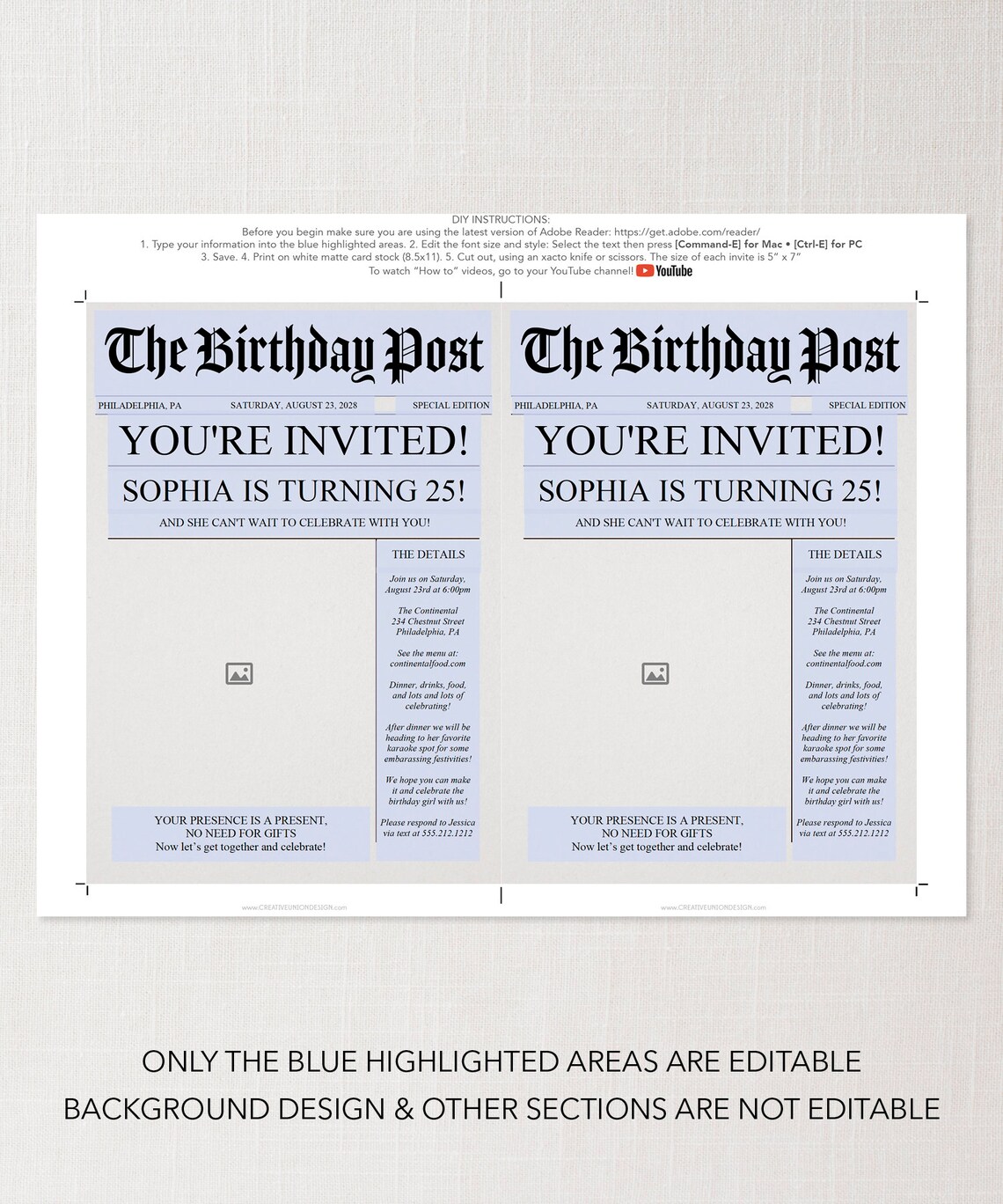 Newspaper Birthday Party Invitation Template Birthday Invite | Etsy