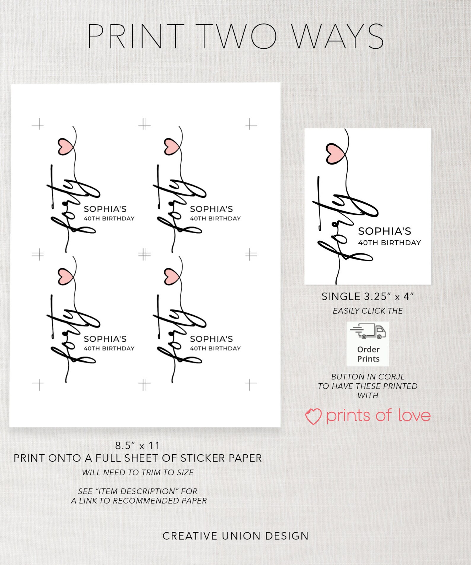 Printable Forty Label 40th Birthday Wine Label Heart Forty - Etsy