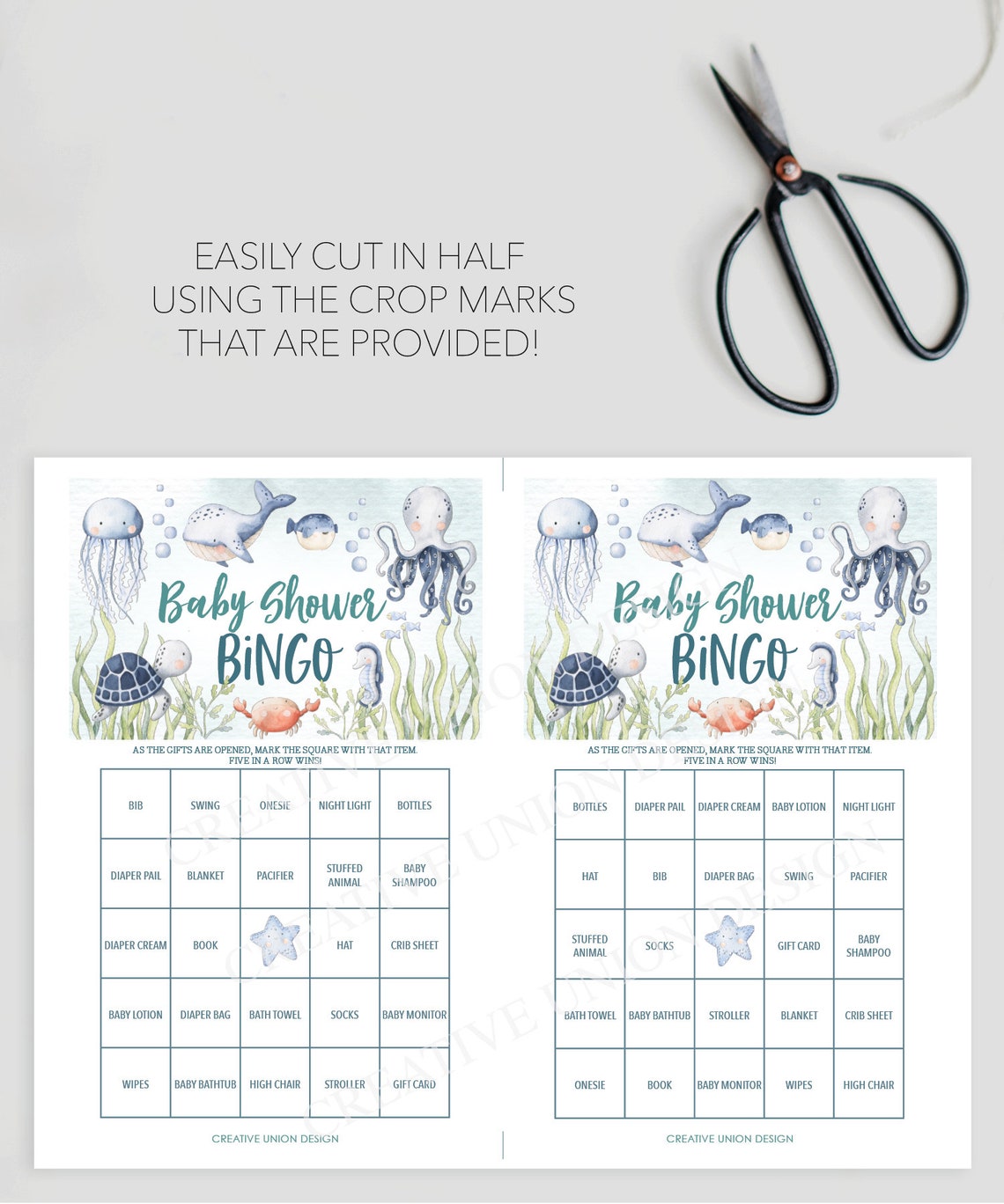 Under the Sea Baby Shower Bingo 60 Unique Game Sheets Baby - Etsy