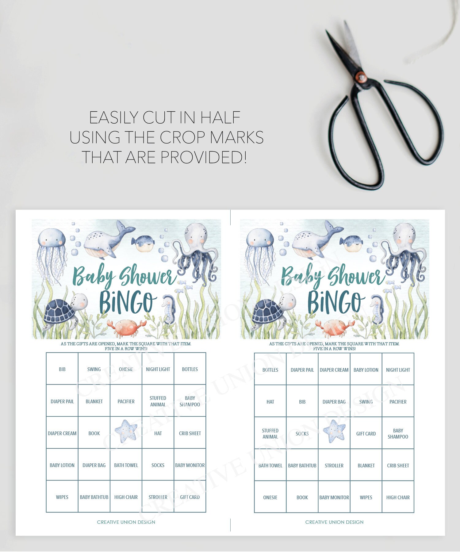 Under the Sea Baby Shower Bingo 60 Unique Game Sheets Baby - Etsy