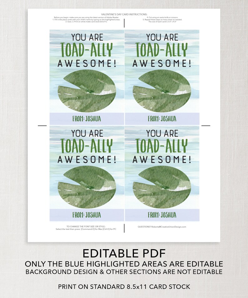 Frog Valentines Day Cards for Kids - Printable Toad-ally Valentine's ...