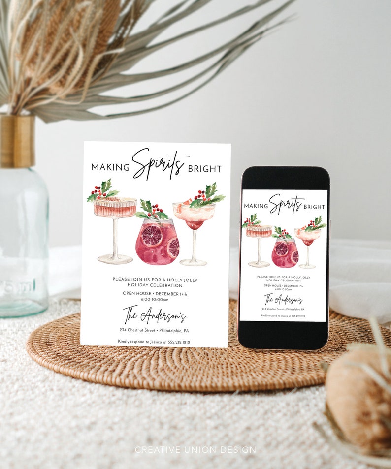 Holiday Party Invitation Template, Making Spirits Bright Invitation ...