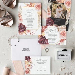 Boho Wedding Invitations Template, Editable Printable Wedding ...