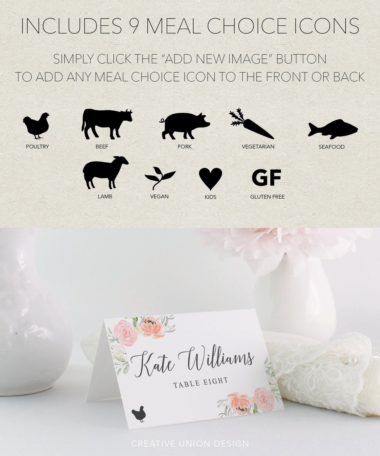 Place Card Template Place Cards With Meal Choice Wedding - Etsy
