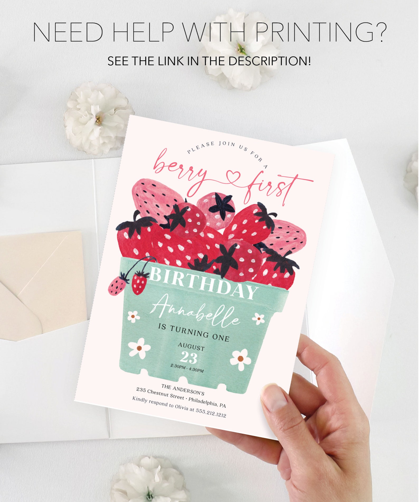Berry First Birthday Invite Template, Strawberry 1st Birthday ...