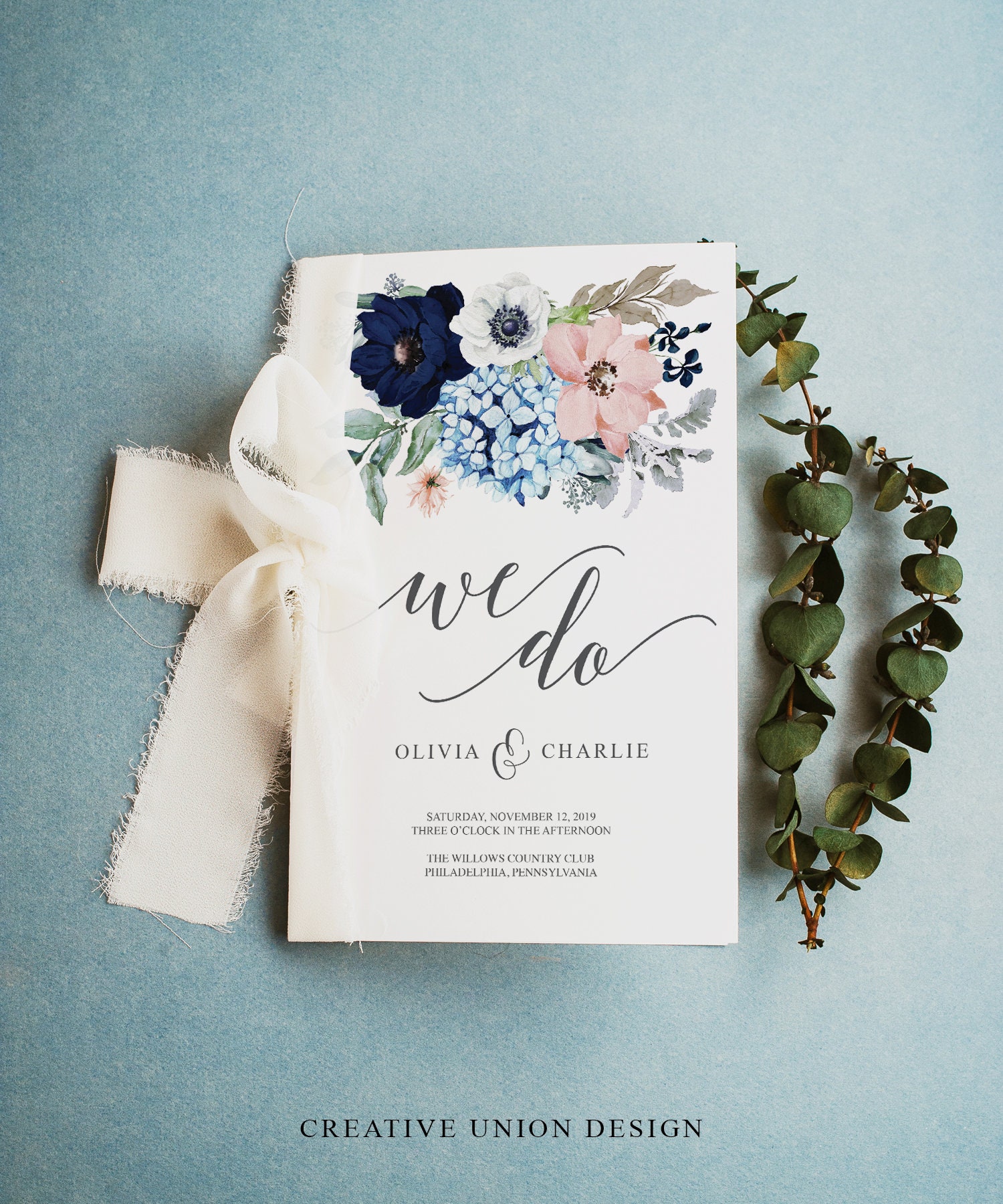 Folded Wedding Program Template Printable Wedding Program | Etsy