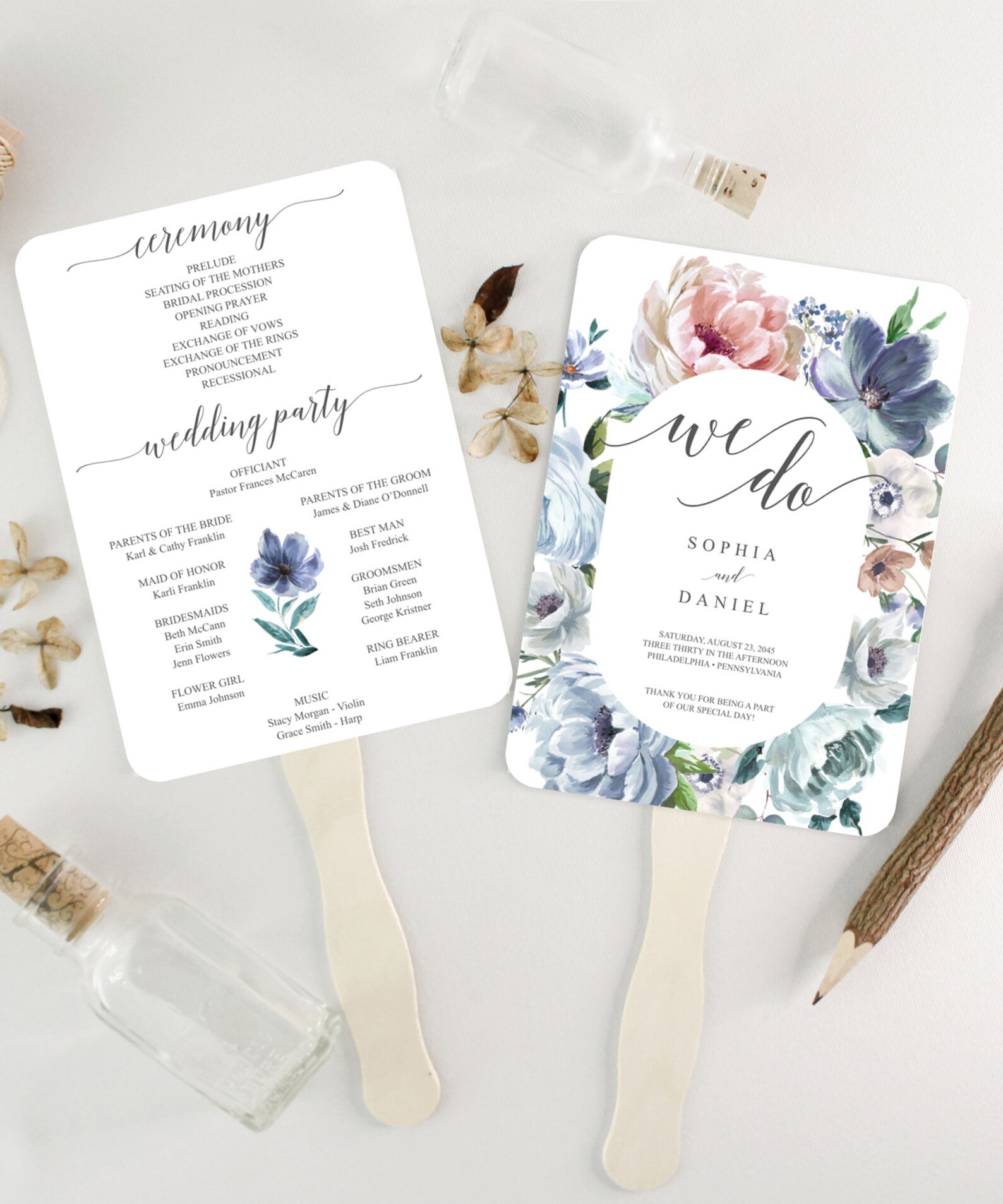 Wedding Program Fan Template, Editable Program Fan, Printable Wedding ...
