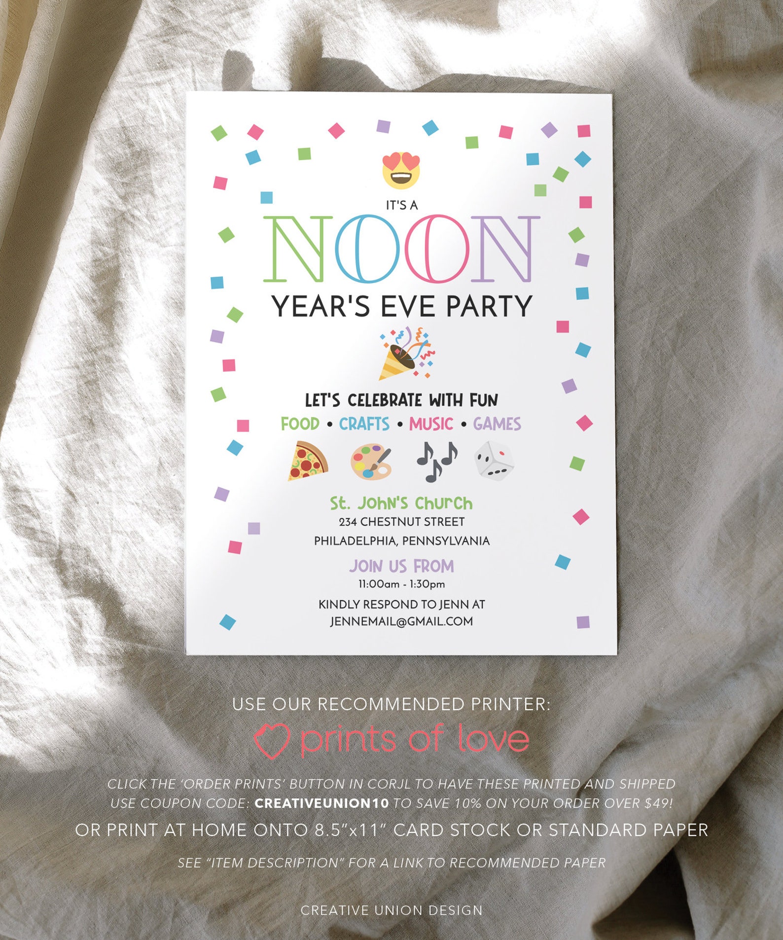 Noon Years Eve Party Flyer Invitation, Printable Holiday Party Invite ...