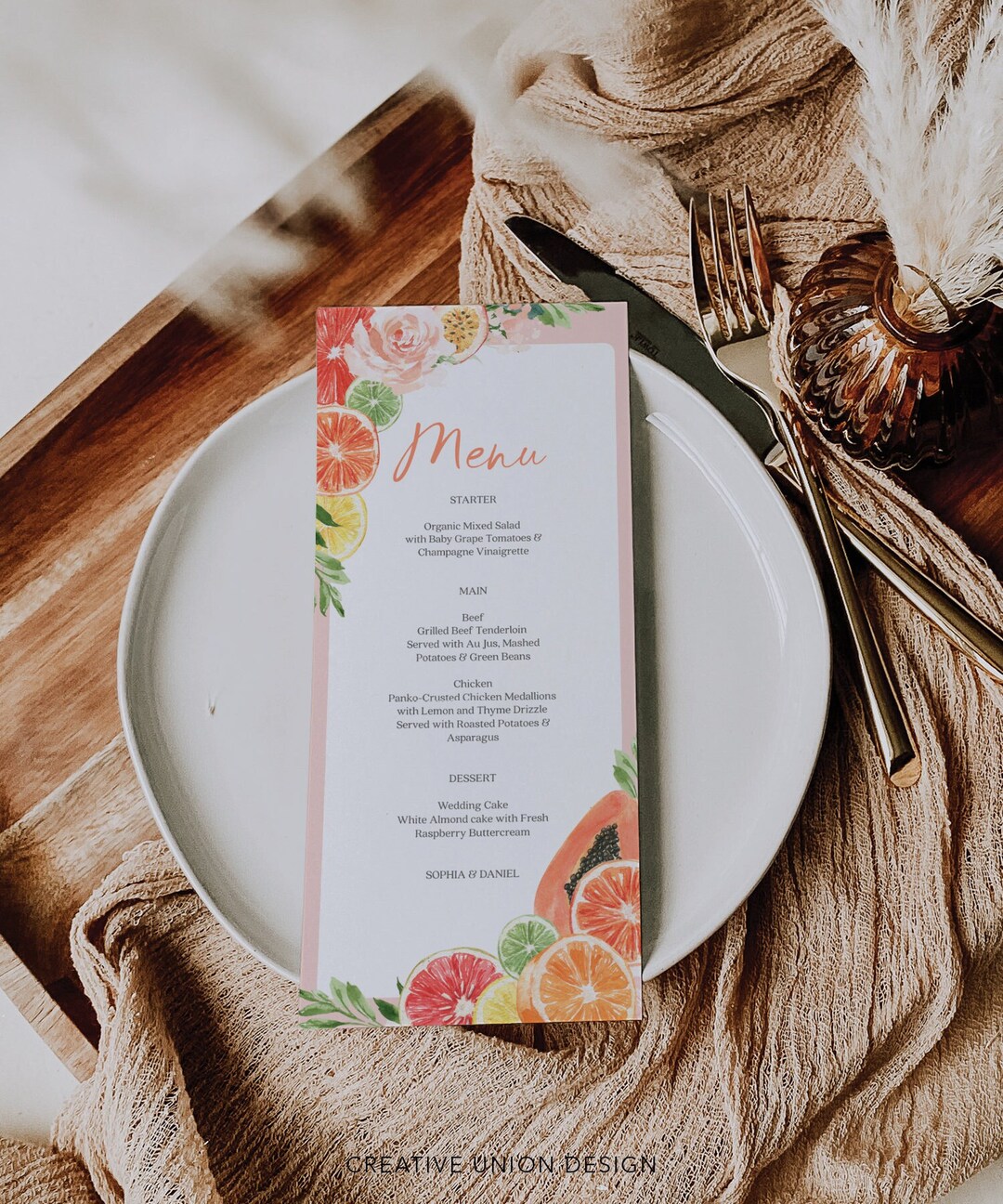 Tropical Citrus Menu Template, Printable Menu, Editable Menu, Bridal ...